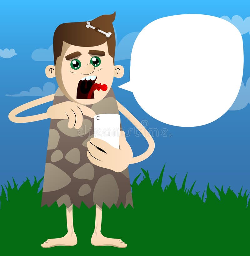 Caveman Using a Mobile Phone. Stock Vector - Illustration of character ...