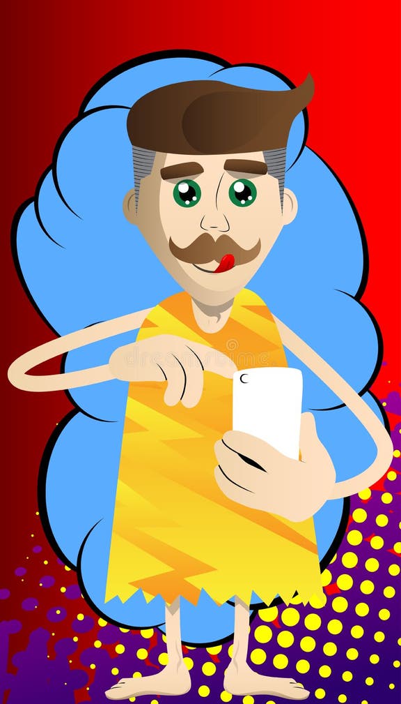 Caveman Using a Mobile Phone. Stock Vector - Illustration of predator ...