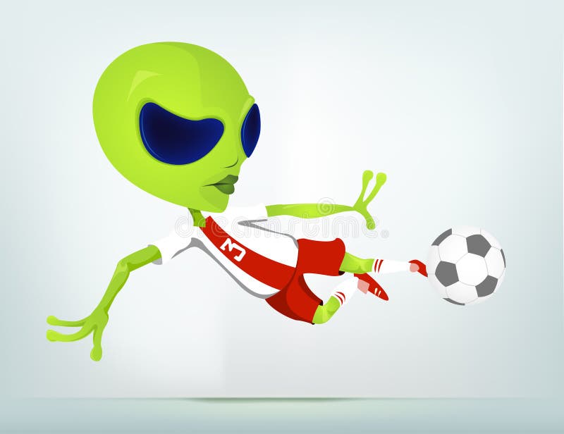 3D alien kicking a ball stock illustration. Illustration of ball - 25484840