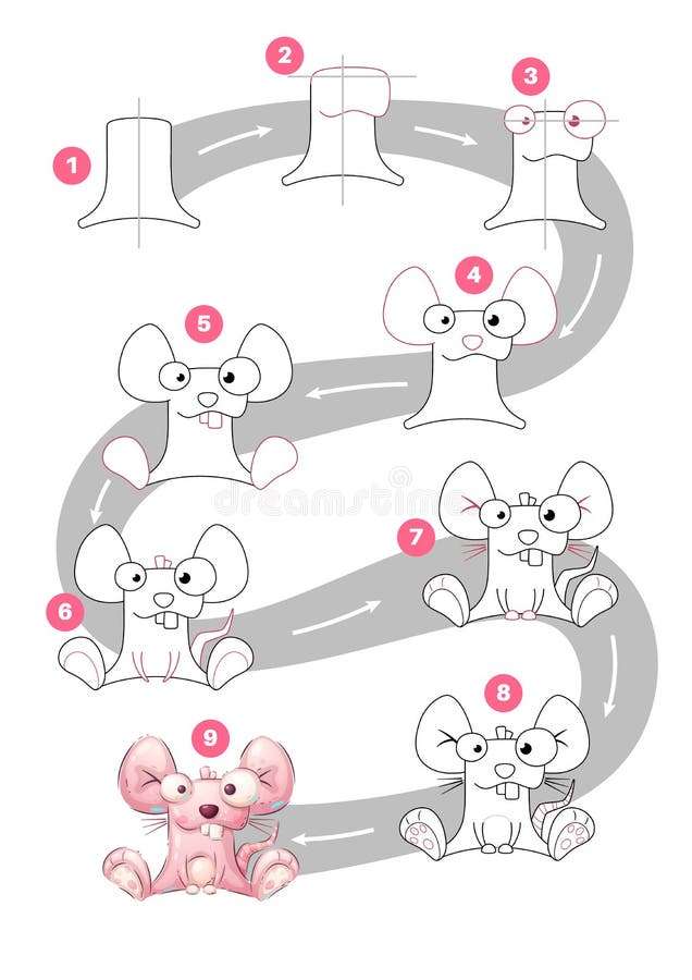 Cartoon Character Animal Crazy Mouse - Drawing Tutorial Stock Vector ...