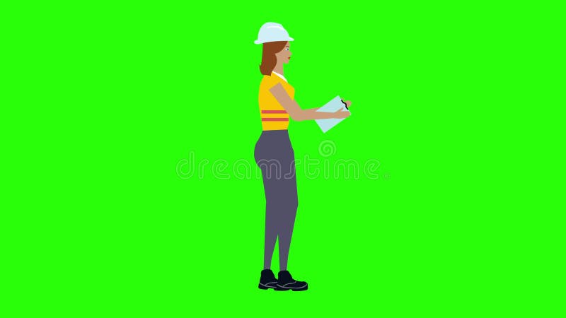 Cartoon Character Animation of Women Engineer Worker Looking in the ...