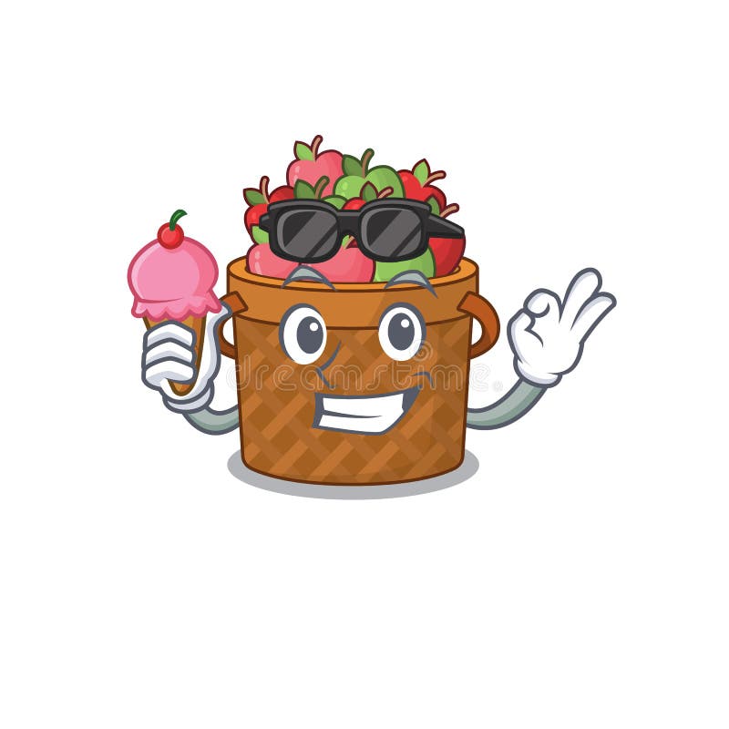 Cartoon Character of Apple Basket Holding an Ice Cream Stock Vector ...