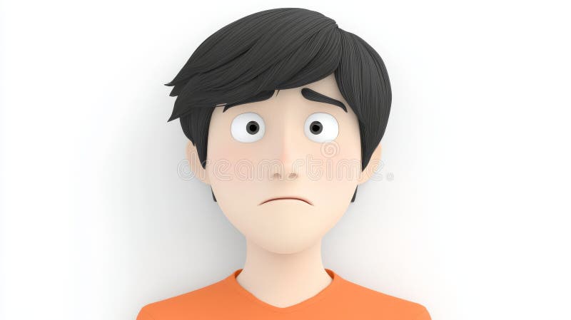 Cartoon Character with Awe Expression, Mouth Slightly Open, Wide Eyes ...