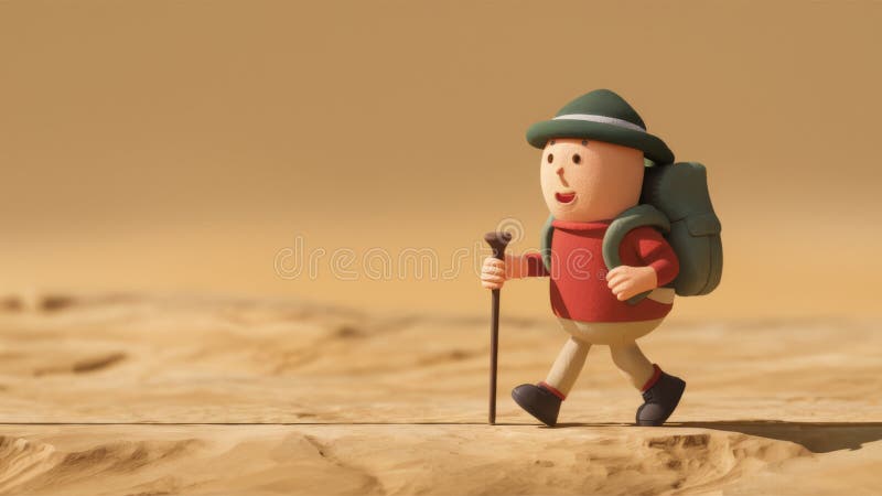 A Cartoon Character with a Backpack and Hiking Poles Walking in the ...
