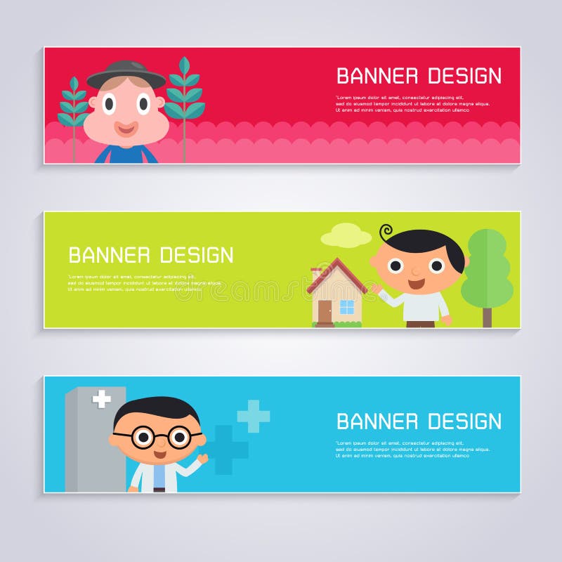 Cartoon Character Banner Design Set Stock Vector - Illustration of ...