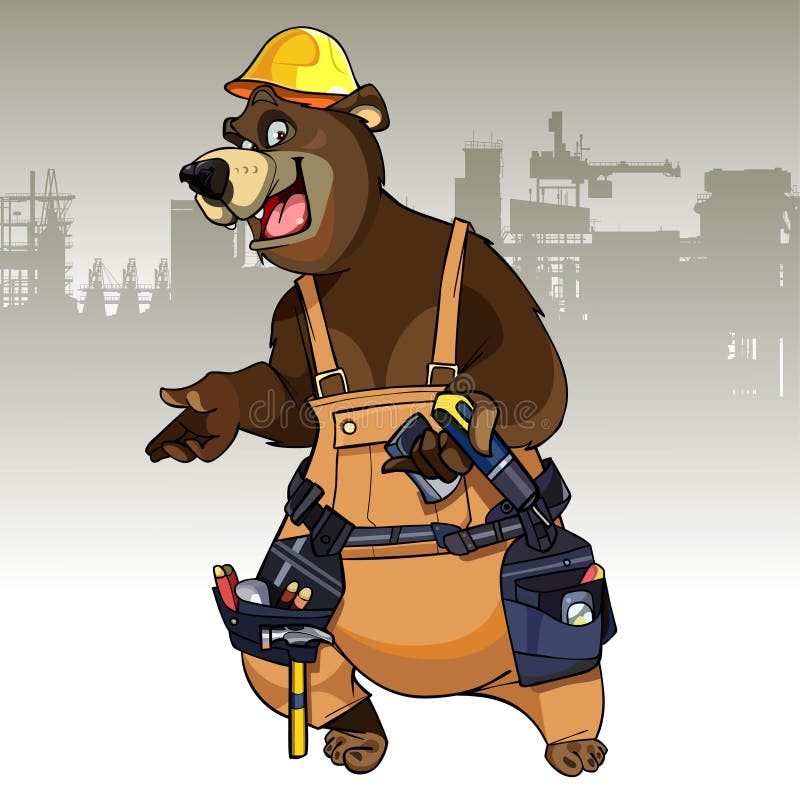 Cartoon Character Bear Dressed in the Working Clothes with Tools Stock ...