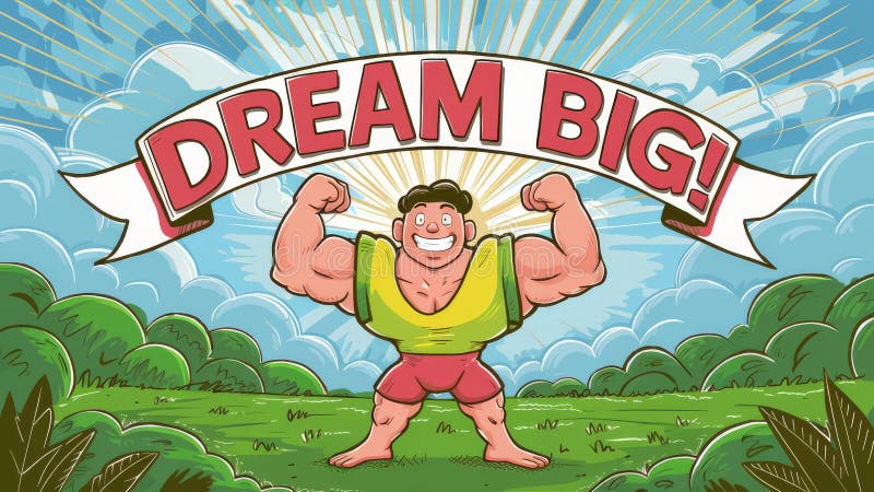 A Cartoon Character with a Big Arm Flexing in Front of the Banner, AI ...