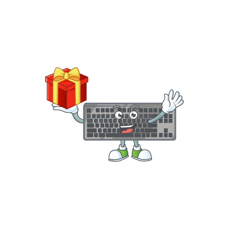 Cartoon Character of Black Keyboard with a Box of Gift Stock Vector ...