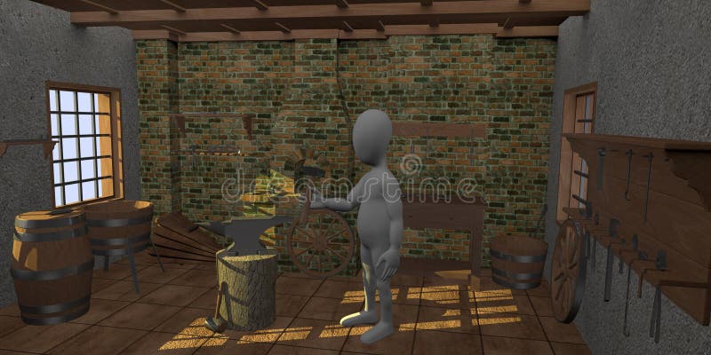 Cartoon Character in Blacksmith Working Stock Illustration ...