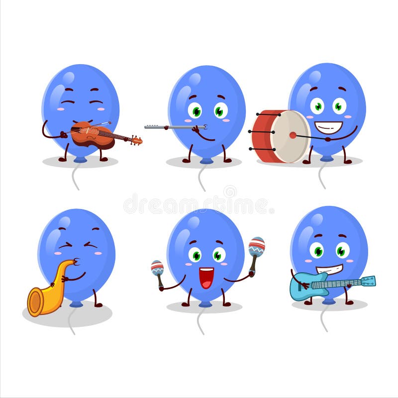 Cartoon Character of Blue Balloons Playing Some Musical Instruments ...