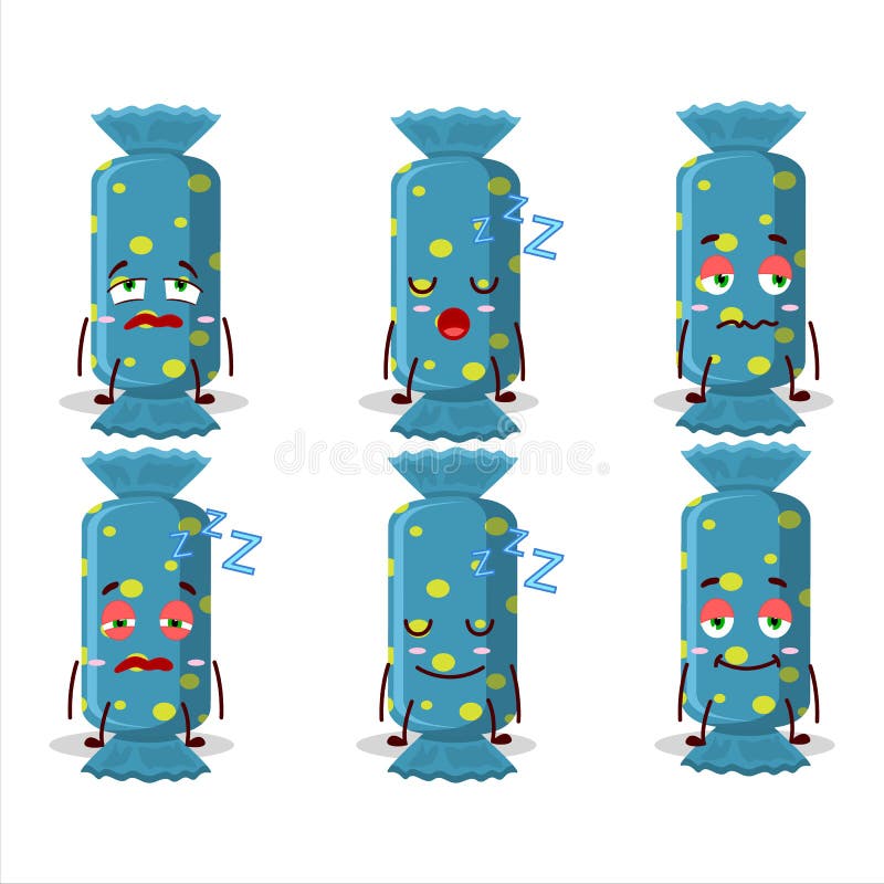 Cartoon Character of Blue Long Candy Package with Sleepy Expression ...