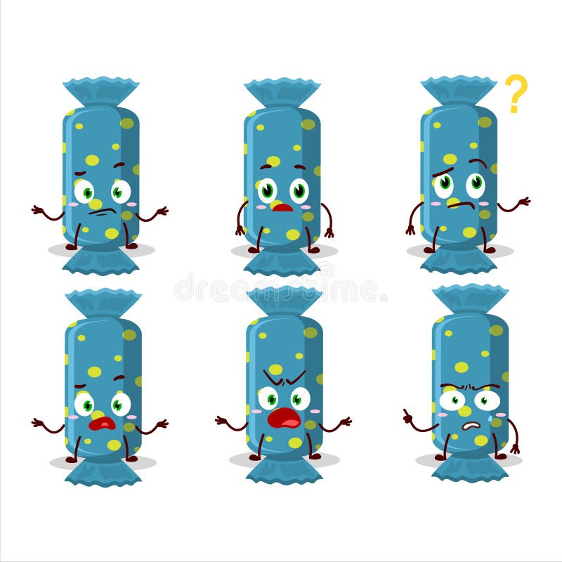 Cartoon Character of Blue Long Candy Package with What Expression Stock ...