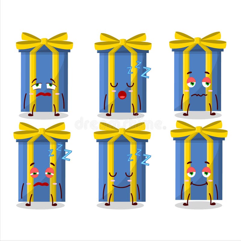 Cartoon Character of Blue Long Gift Box with Sleepy Expression Stock ...