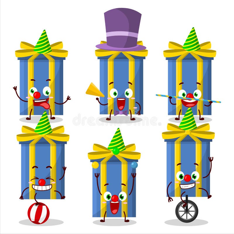 Cartoon Character of Blue Long Gift Box with Various Circus Shows Stock ...