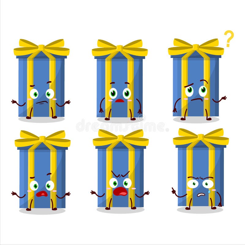 Cartoon Character of Blue Long Gift Box with What Expression Stock ...