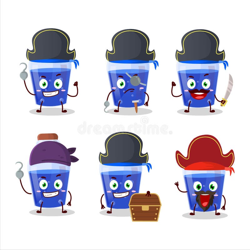 Cartoon Character of Blue Magic Potion with Various Pirates Emoticons ...