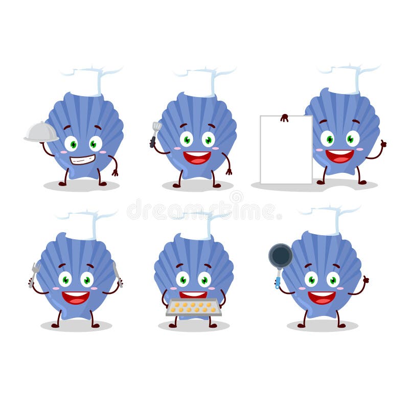 Cartoon Character of Blue Shell with Various Chef Emoticons Stock ...