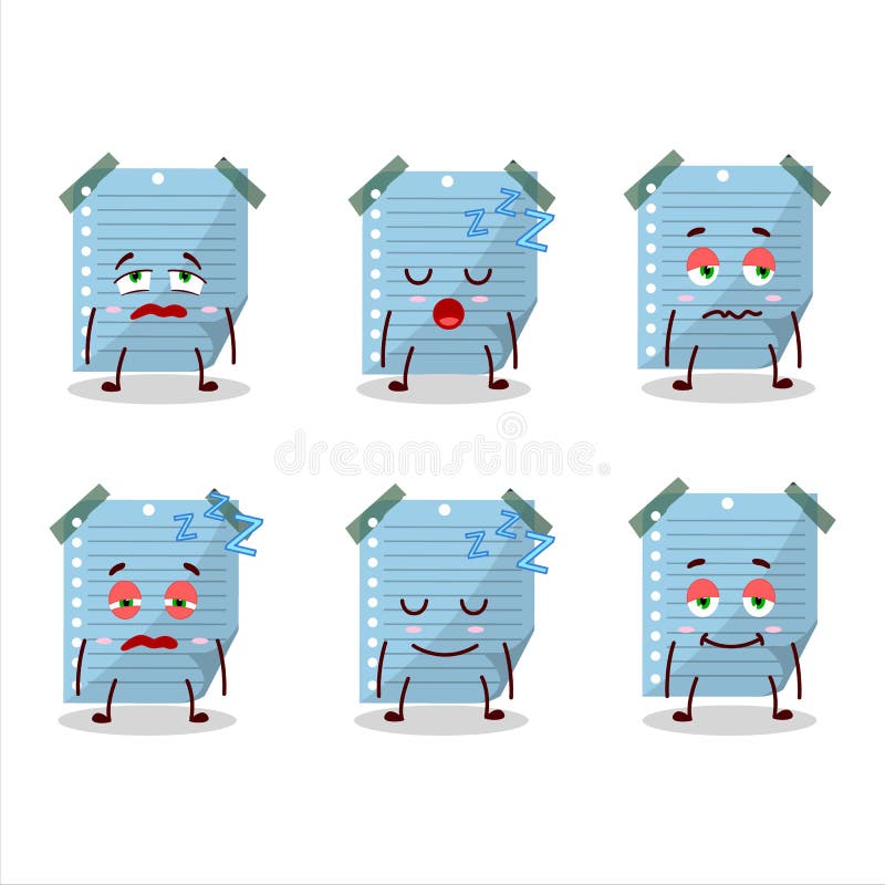 Cartoon Character of Blue Sticky Notes with Sleepy Expression Stock ...