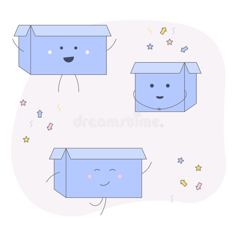 Cartoon Character Box Character Happy. Open Gift Box. Funny Cartoon ...