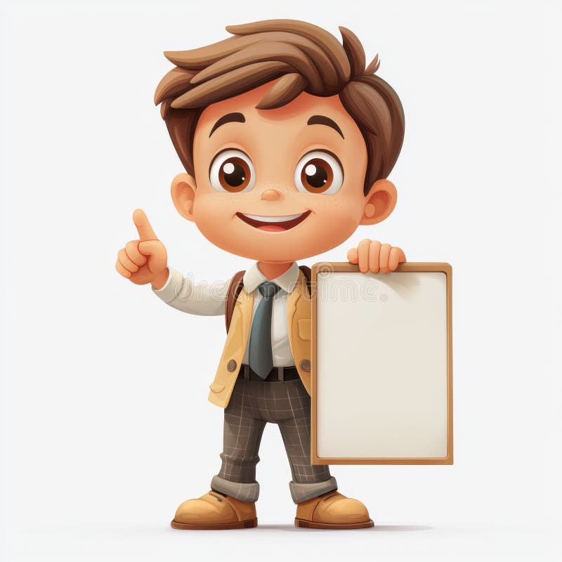 Cartoon Character Boy Pointing at Blank Board with Smile. Perfect for ...