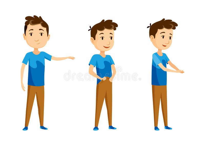 Cartoon Character Boy. Set with Different Postures, Attitudes and Poses ...