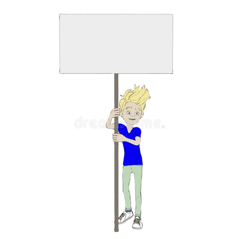 Cartoon Character Boy Showing Blank Board. Vector Outline Illustration ...