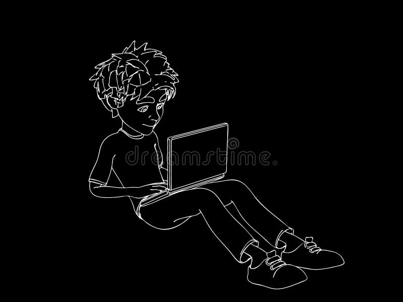 Laptop.Vector Outline Illustration.Top View. Stock Vector ...