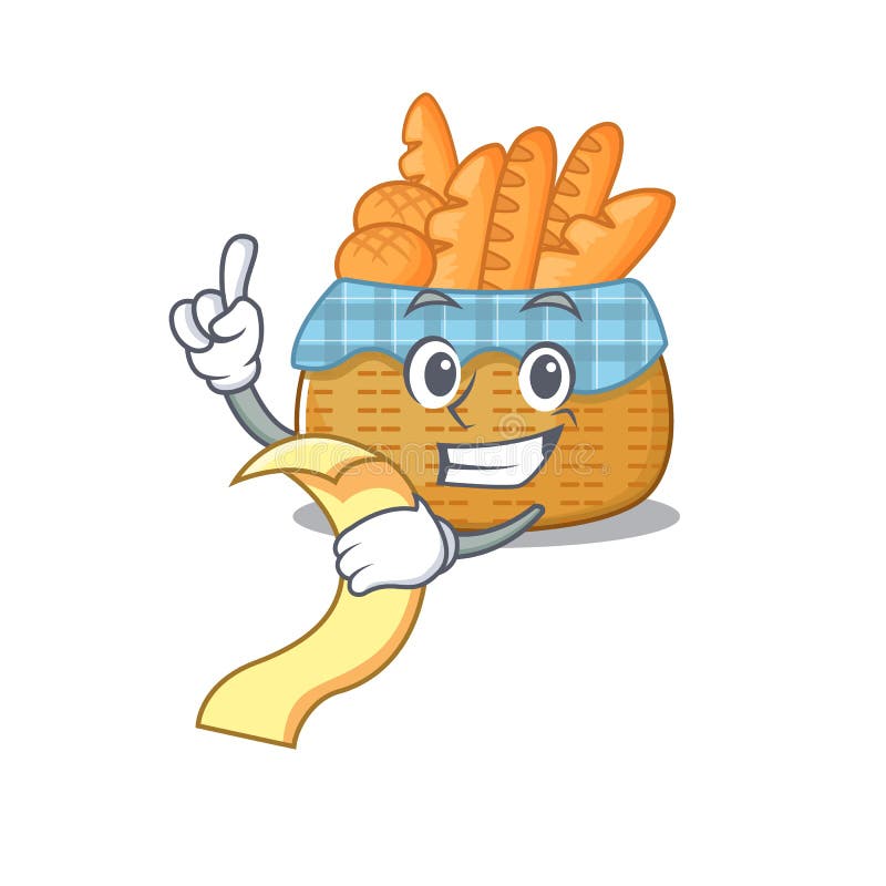 Cartoon Character of Bread Basket Holding Menu Ready To Serve Stock ...