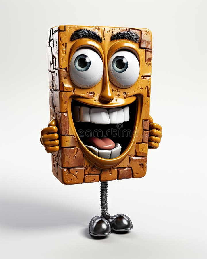 A Cartoon Character with a Brick Face and a Surprised Expression ...