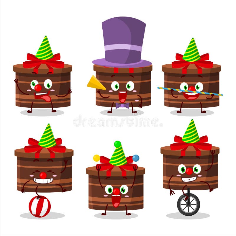 Cartoon Character of Brown Round Gift with Various Circus Shows Stock ...