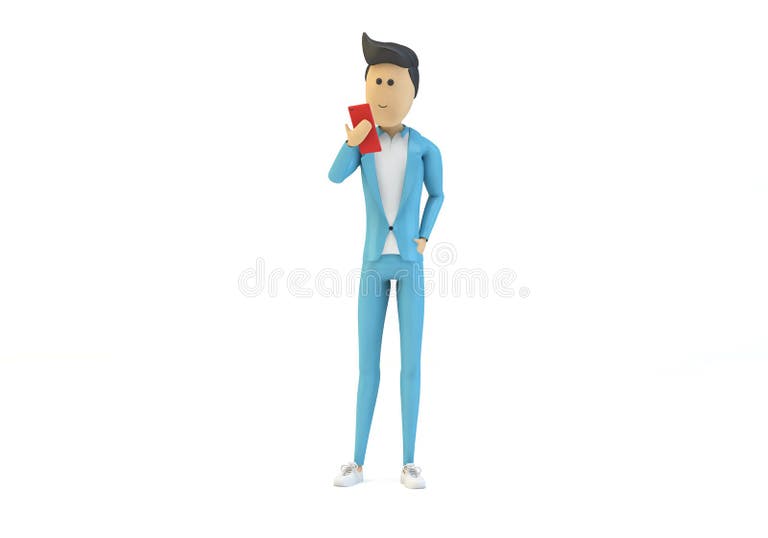 Cartoon Character Browsing Smartphone Stock Illustration - Illustration ...
