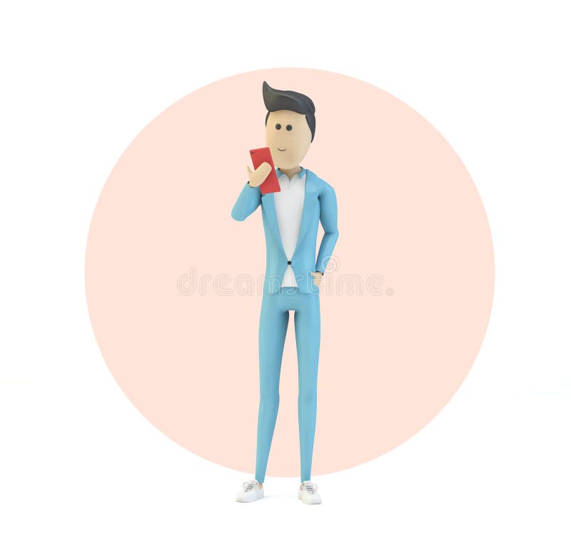 Cartoon Character Browsing Smartphone Stock Illustration - Illustration ...