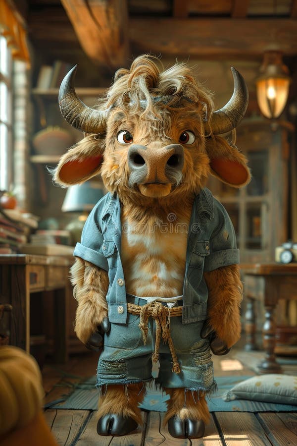 Cartoon Character of a Bull in Clothes. 3d Illustration Stock ...