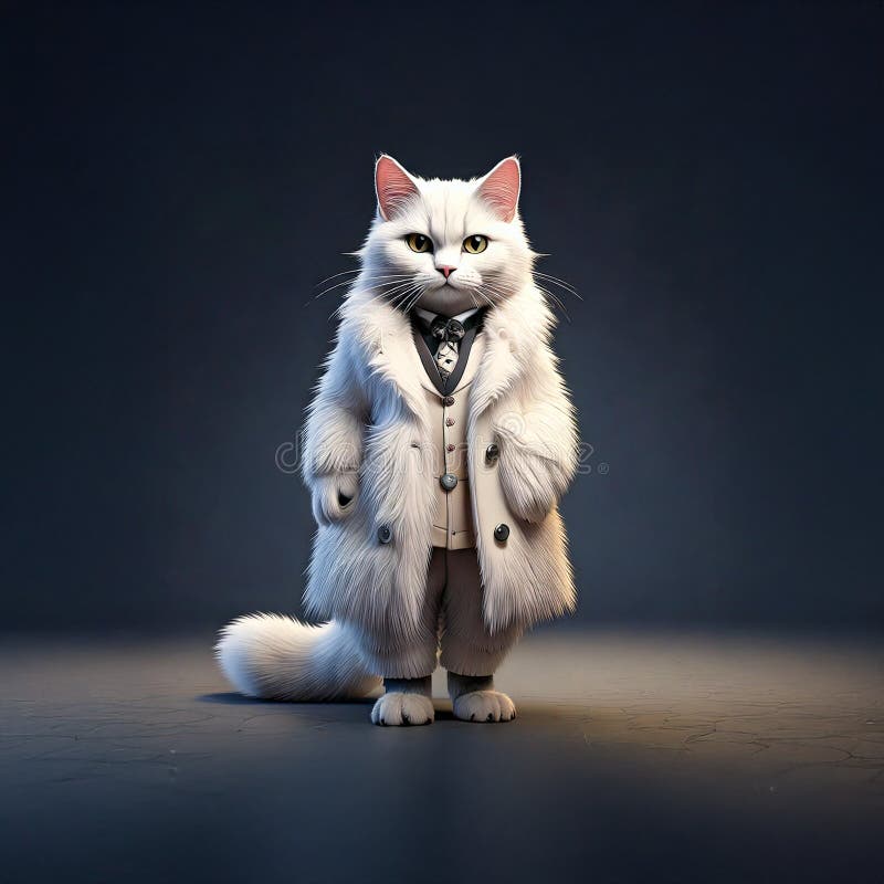 Cartoon Character Cat in a Luxurious White Fur Coat Stock Photo - Image ...