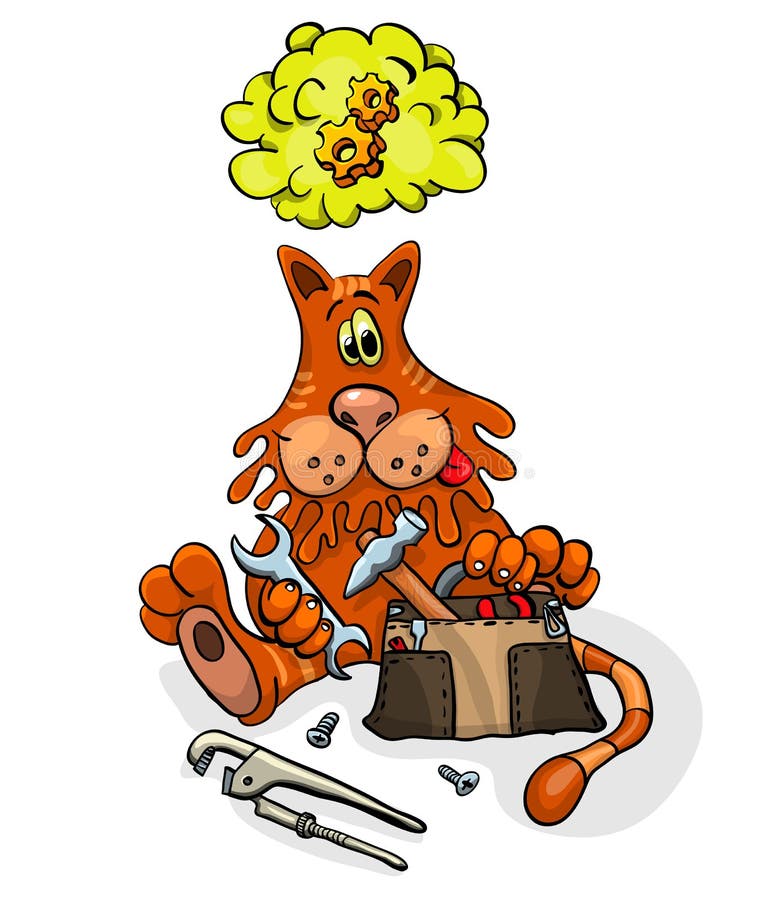 Cartoon Character Cat with Tools for Repair Stock Vector - Illustration ...