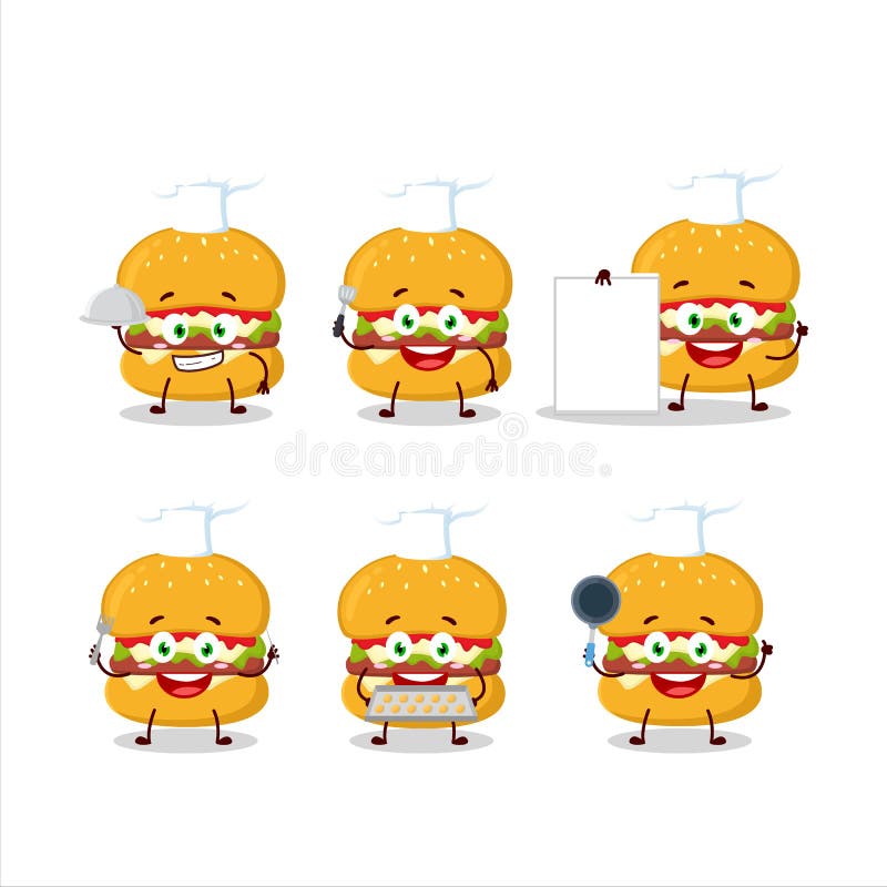 Cartoon Character of Cheeseburger with Various Chef Emoticons Stock ...