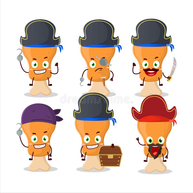 Cartoon Character of Chicken Thight with Various Pirates Emoticons ...