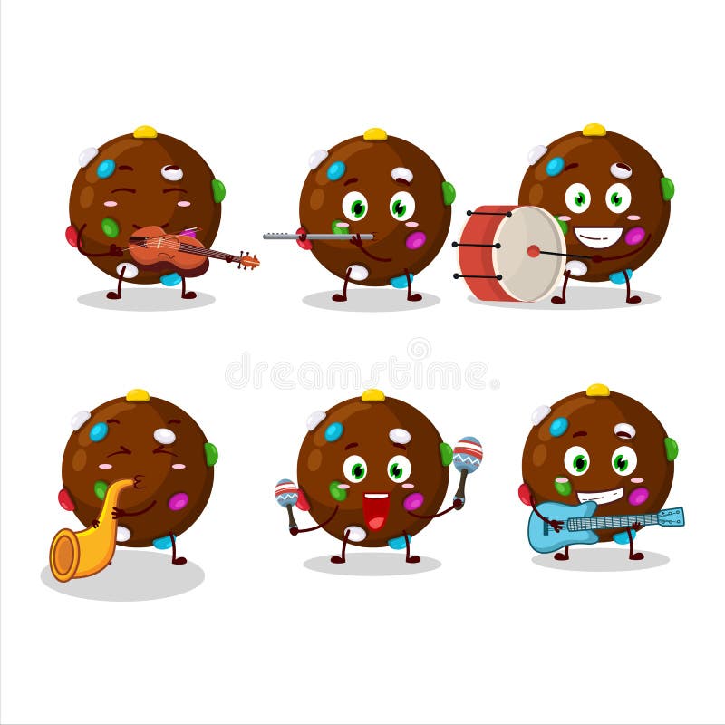 Cartoon Character Of Chocolate Candy Playing Some Musical Instruments
