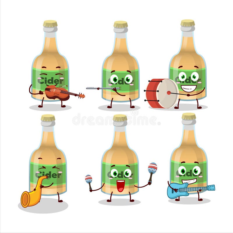 Cartoon Character of Cider Bottle Playing Some Musical Instruments ...