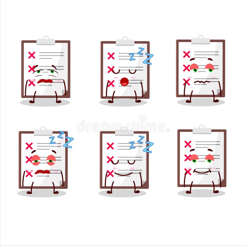 Cartoon Character of Clipboard with Cross Check with Sleepy Expression ...
