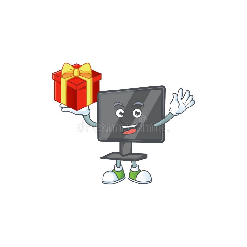 Cartoon Character of Computer Screen with a Box of Gift Stock Vector ...
