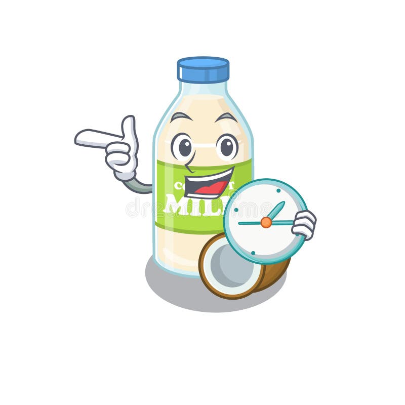 Cartoon Character Concept Coconut Milk Having Clock Stock Vector ...
