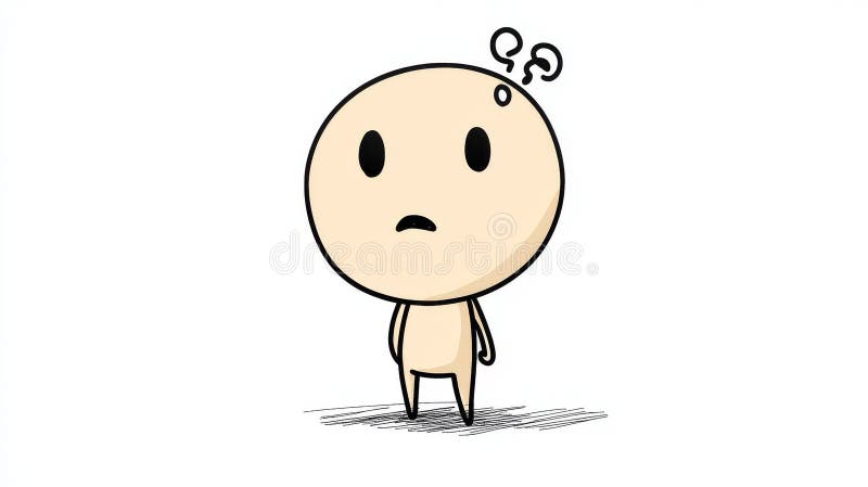 Cartoon Character with Confused Expression and Question Marks Above ...