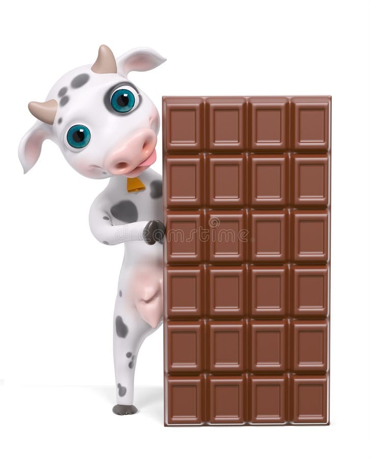 Cartoon Character Cow Holds Bar of Chocolate in Hands 3d Rendering ...