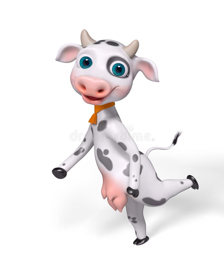 Cartoon Character Cow Running , 3d Rendering Stock Illustration ...