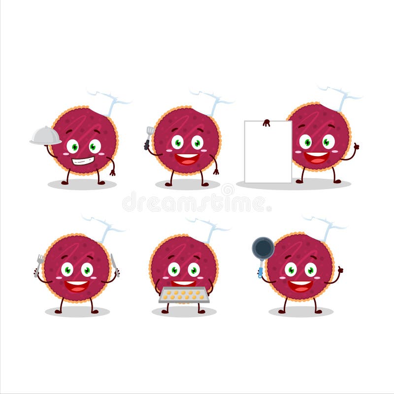 Cartoon Character of Cranberry Pie with Various Chef Emoticons Stock ...