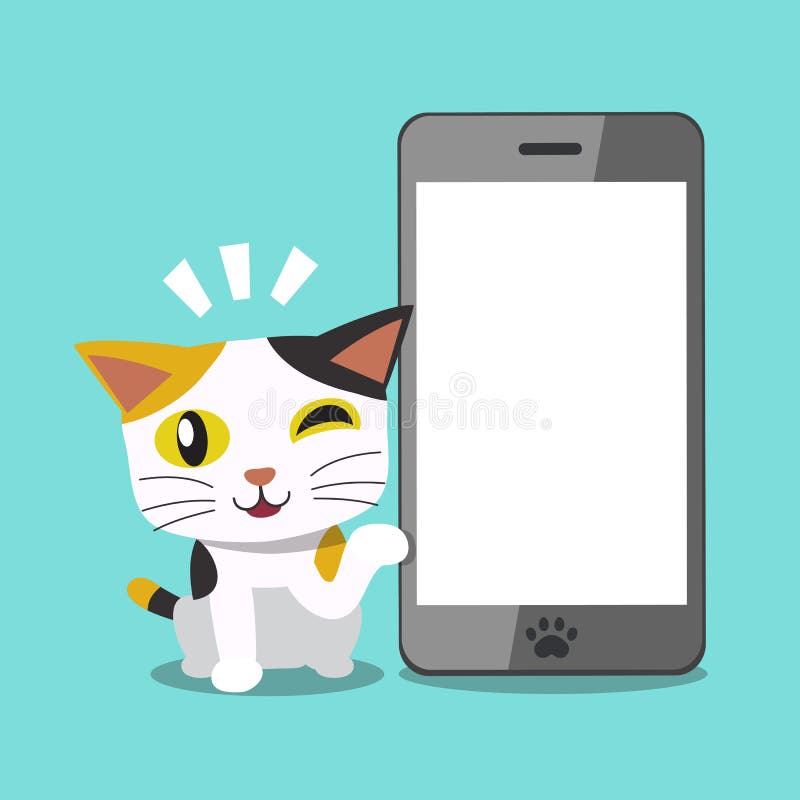 Cartoon Character Cute Cat and Big Smartphone Stock Vector ...