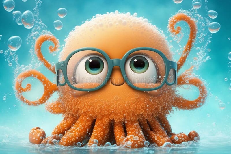 A Cartoon Character of a Cute Little Octopus. AI Stock Photo - Image of ...