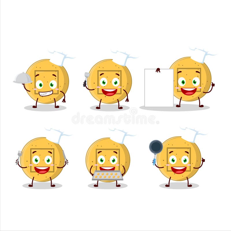 Cartoon Character of Dalgona Candy Square with Various Chef Emoticons ...