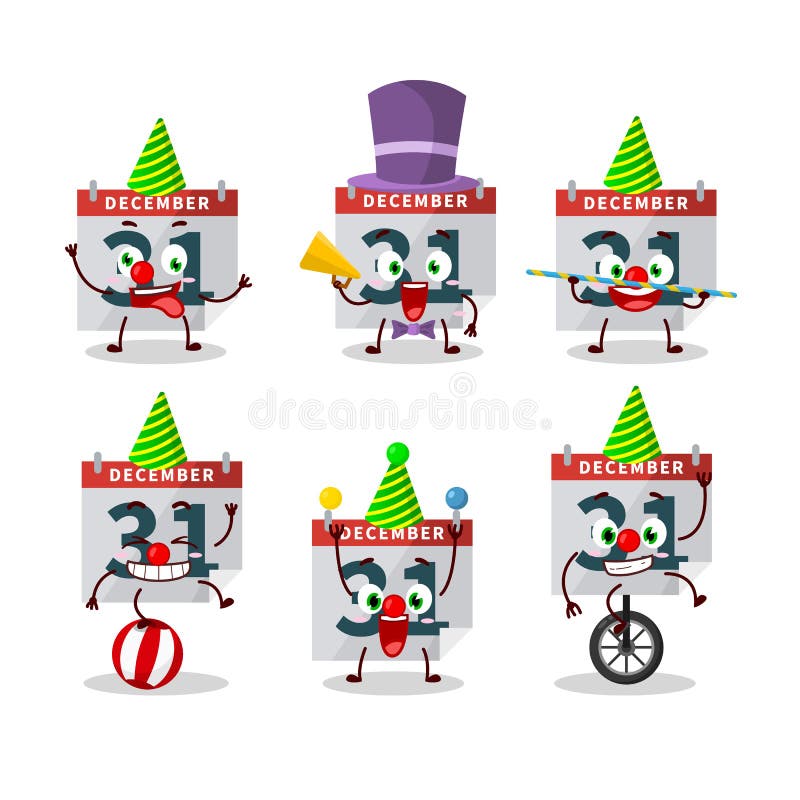 Cartoon Character of December 31th Calendar with Various Circus Shows ...